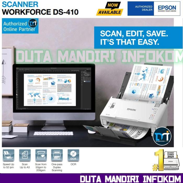 Jual Epson WorkForce DS410 - A4 Duplex Sheet fed Document Scanner DS ...