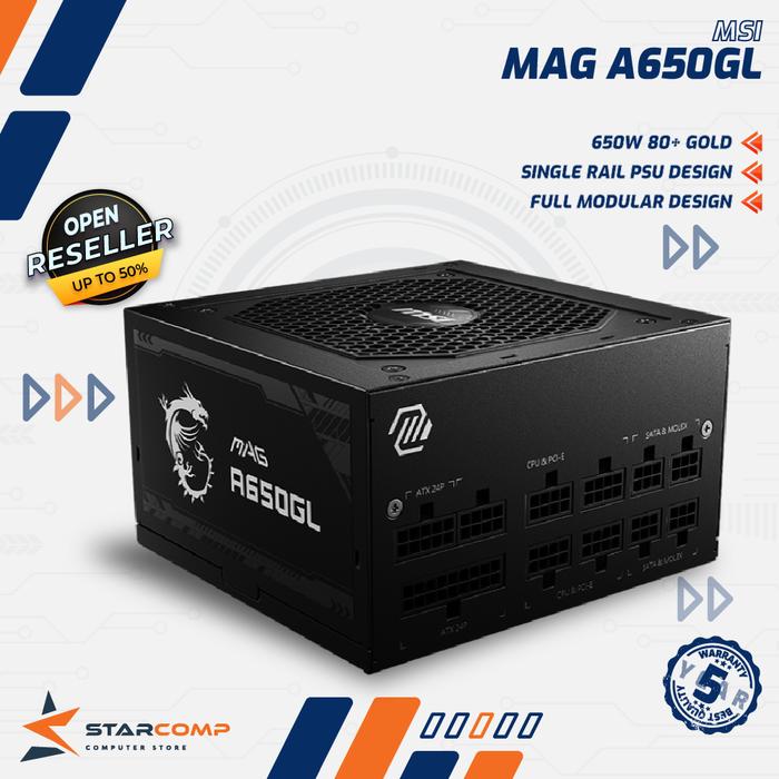 Promo MSI MAG A650GL PSU 650Watt 80+ Gold Full Modular Power Supply ...