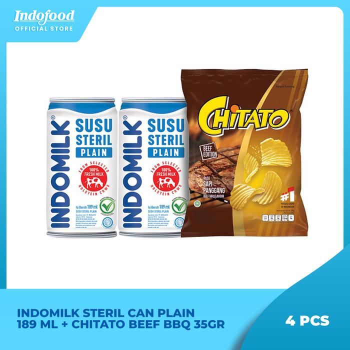 Jual 2 Pcs - Indomilk Steril Can Plain 189 ml + Chitato Beef BBq 35Gr ...