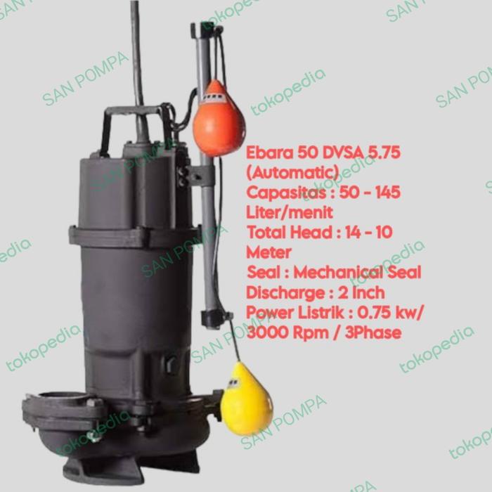 Jual Pompa Celup Ebara 50 DVSA 5.75 0.75 kw 3 phase submersible semi vortex - Kab. Sidoarjo ...