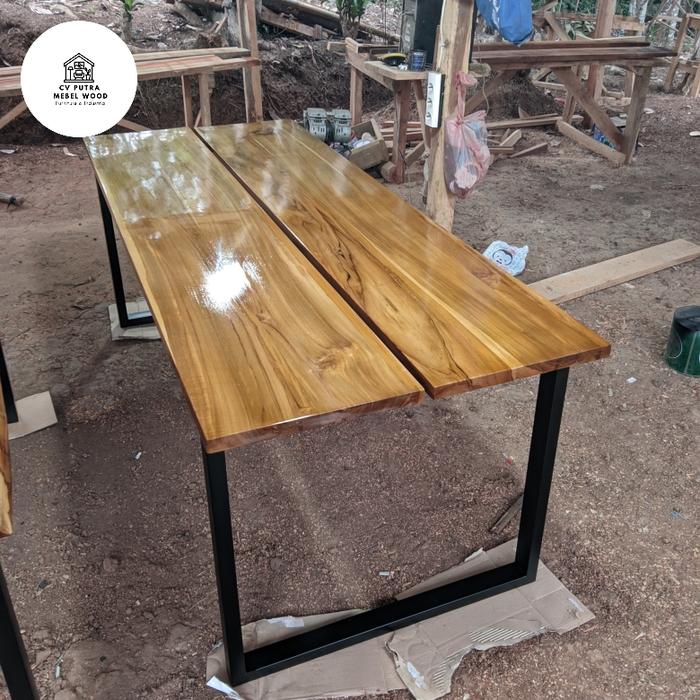 Jual meja meeting meja kerja kantor kayu jati kaki besi/ meja kayu jati - Kota Tangerang Selatan ...