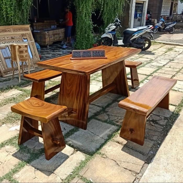 Jual dining set meja makan kursi minimalis kayu trembesi suar solid - BELUM WARNA - Kab. Jepara ...