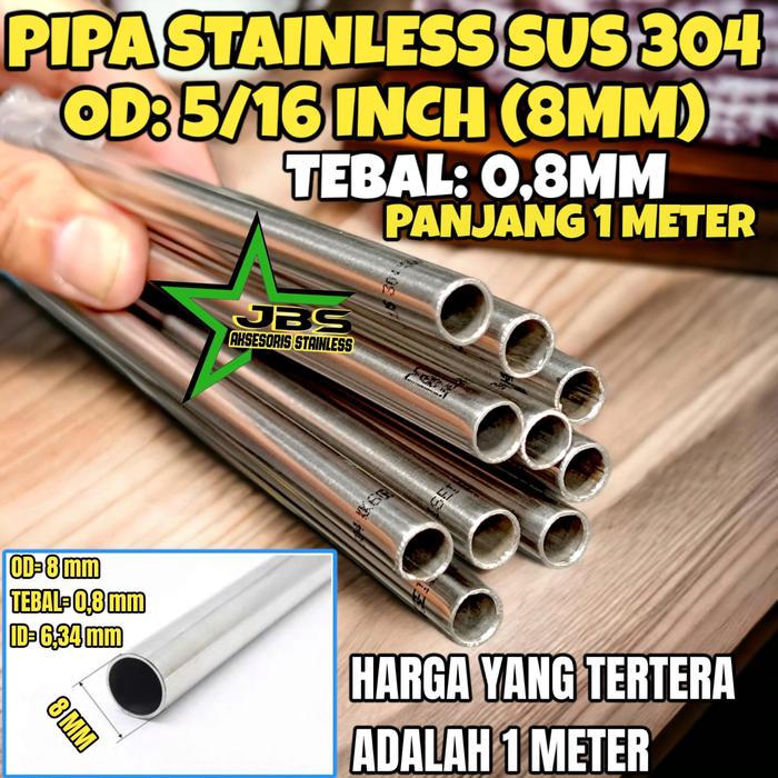 Jual PIPA 5/16" INCH(8MM)×0,8MM×1 METER STAINLESS SUS 304 - Kab ...