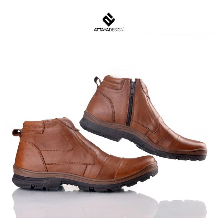 Promo Sepatu Boots Pria Kulit Asli Resleting Attaya Design Tanpa Tali ...