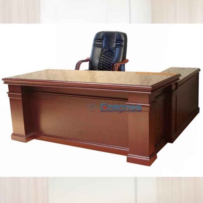 Jual Meja Kerja Direktur L Set Besar Bahan Kayu 180 x 90cm Alas Kaca ...