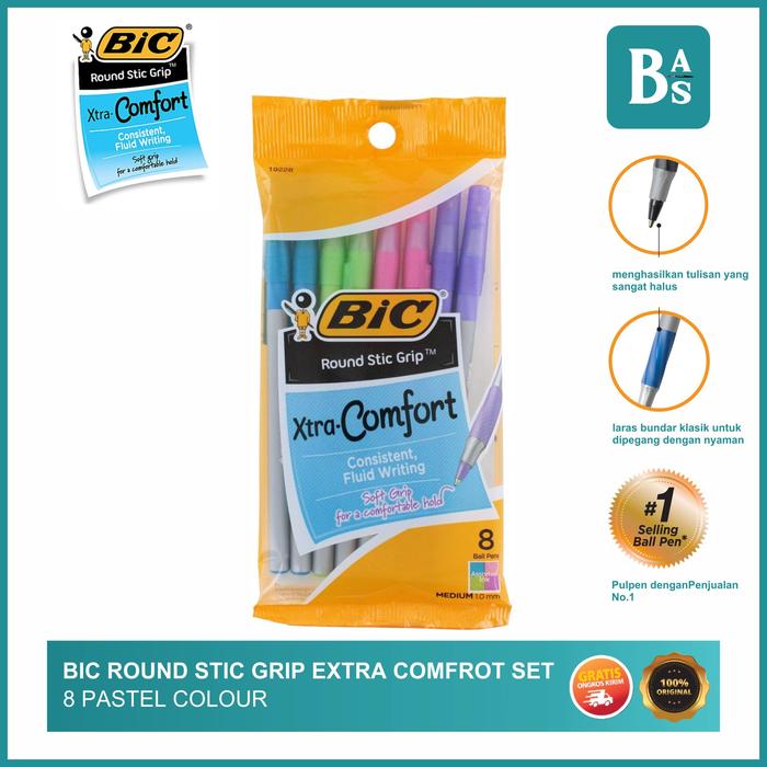 Jual Bic Round Stic Grip Extra Comfrot Pen Set 8 Pastel Colour - Kota ...