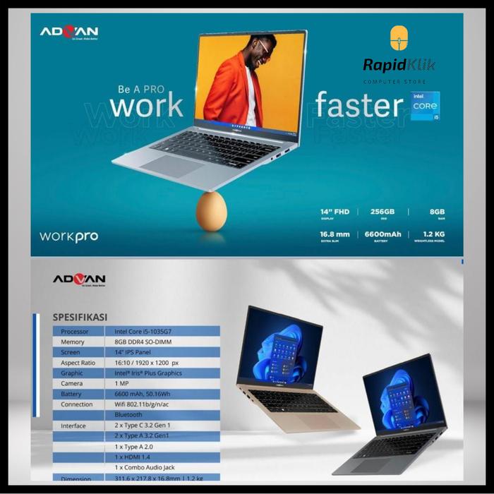Jual ADVAN Notebook Laptop Workpro Intel I5 14'' FHD IPS 8GB 256GB GOLD ...