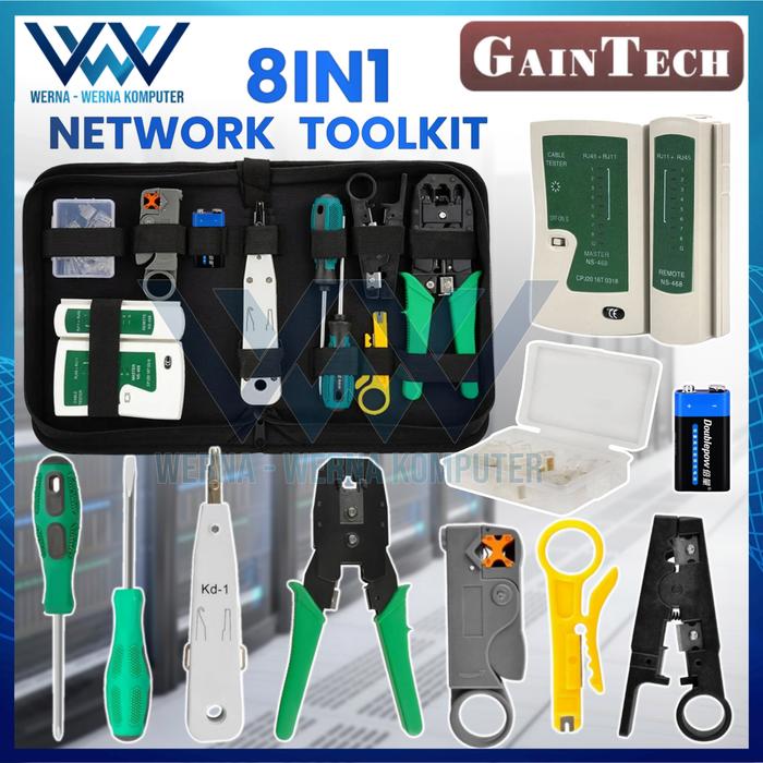 Jual TOOL KIT 8 IN 1 NETWORK LAN TESTER CRIMPING RJ45 RJ11 GAINTECH GT ...