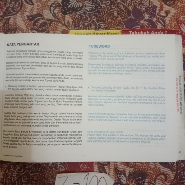 Jual Buku Toyota Warranty &servis Berkala Warranty Service Booklet Di ...