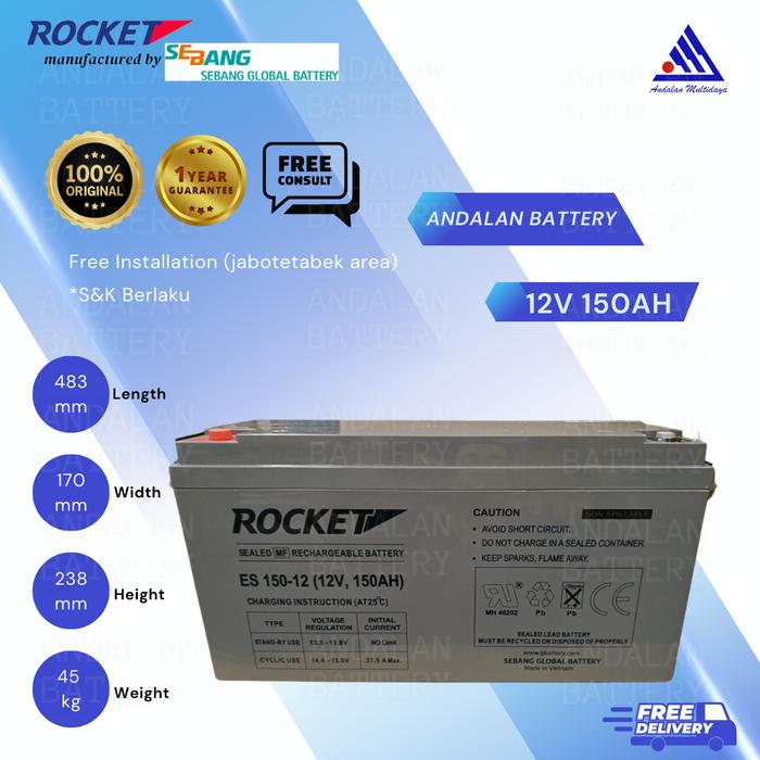 Jual Baterai UPS Rocket ES 12V 150Ah Batere Aki Kering 12V 150Ah - Kota ...