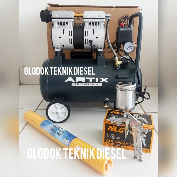 Jual KOMPRESOR PAKET KOMPLIT PERLENGKAPAN CAT OILLESS 1 HP 24 LITER ...
