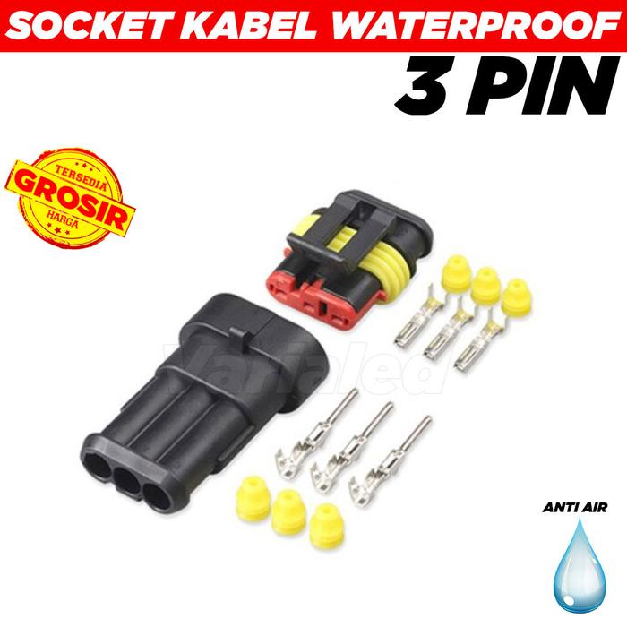 Jual soket konektor kabel waterproof 3 Pin anti air sepasang male ...