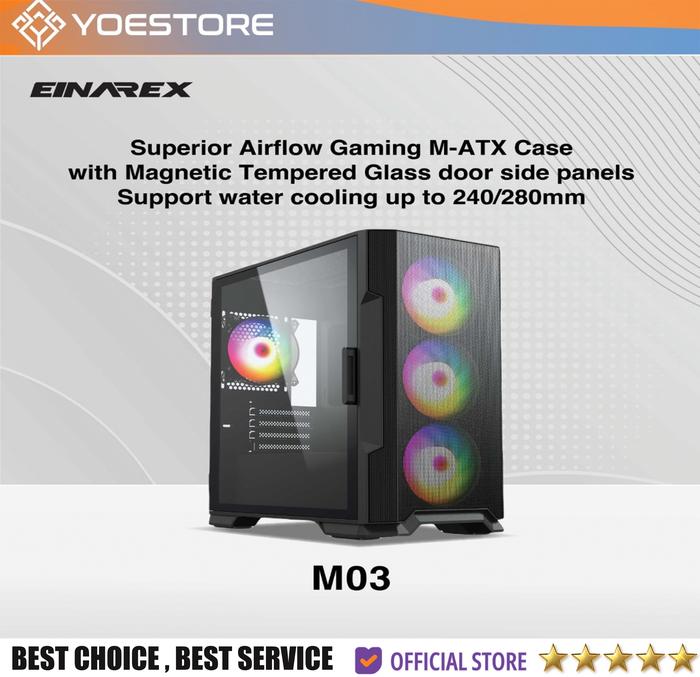 Promo EINAREX MICRO ATX GAMING CASE M03 BLACK 1X120MM FAN ARGB Cicil 0% ...