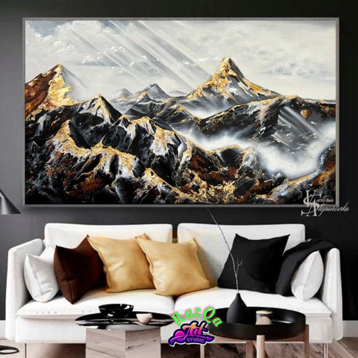 Jual Lukisan Tangan Abstract Gold Mountain Exlusive Painting 80x120 ...