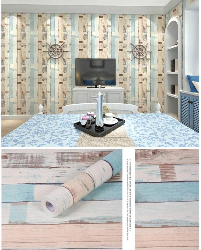 Promo Wallpaper Walpaper Dinding Stiker Dinding PVC Anti Air Motif Kayu ...