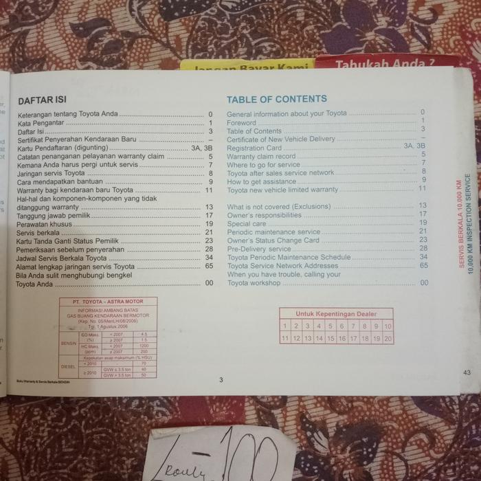 Jual Buku Toyota Warranty &servis Berkala Warranty Service Booklet Di ...