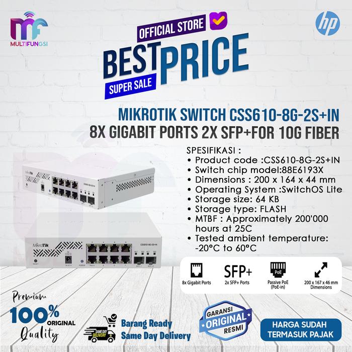 Promo Mikrotik Switch CSS610-8G-2S+IN 8x Gigabit Ports 2x SFP+For 10G ...