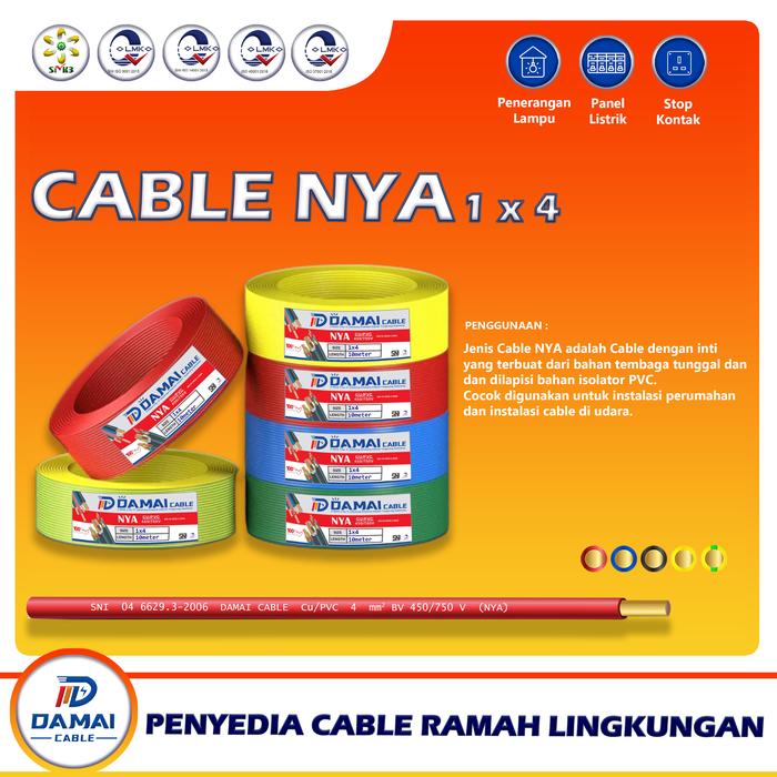 Jual NYA 1x4 mm2 10-100 Meter - Kabel Tembaga Kawat Damai Cable ...