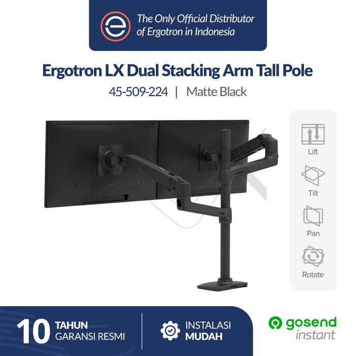 Promo Ergotron LX Dual Stacking Arm Tall Pole (matte black) - (45-509-224) Cicil 0% 3x - Jakarta ...