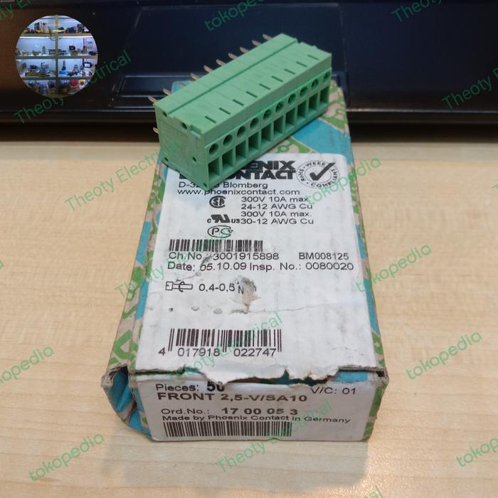 Jual Phoenix Contact PCB Terminal Block FRONT 2,5-V/SA10/ 6 New ...
