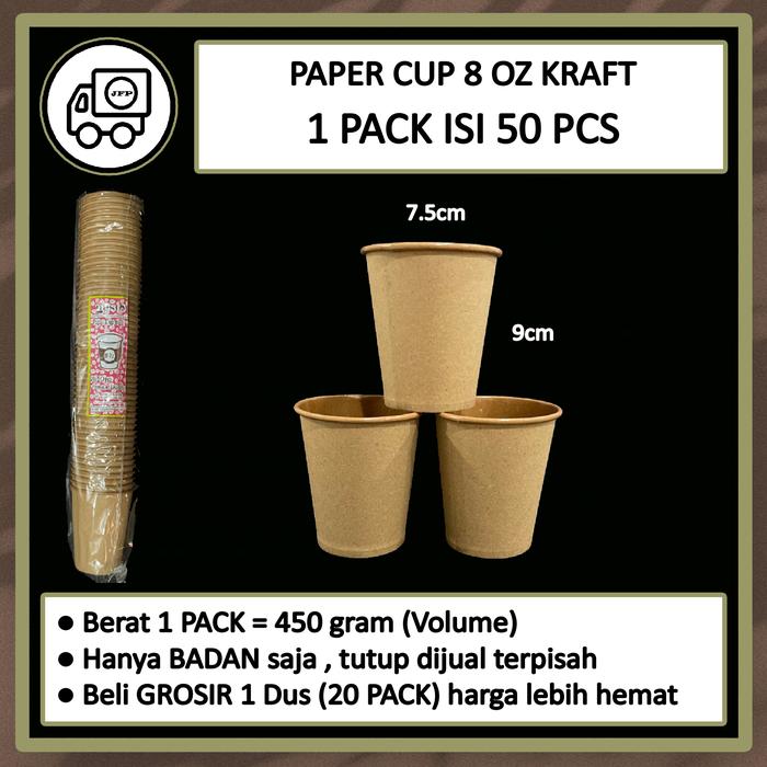 Jual Hot Paper Cup Gelas Kertas 8 oz Kraft Coklat isi 50 pcs - Jakarta Barat - Jakarta Food ...