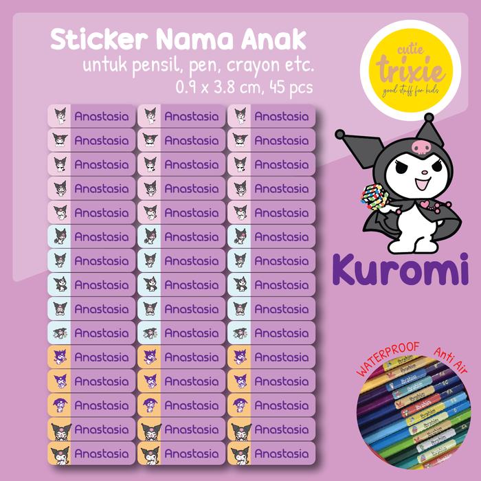 Jual Sticker label nama anak untuk pensil pen crayon Kuromi - Jakarta ...