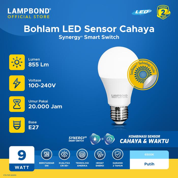 Jual Lampu LED dual sensor 9 Watt Lampbond 2 sensor cahaya & waktu ...