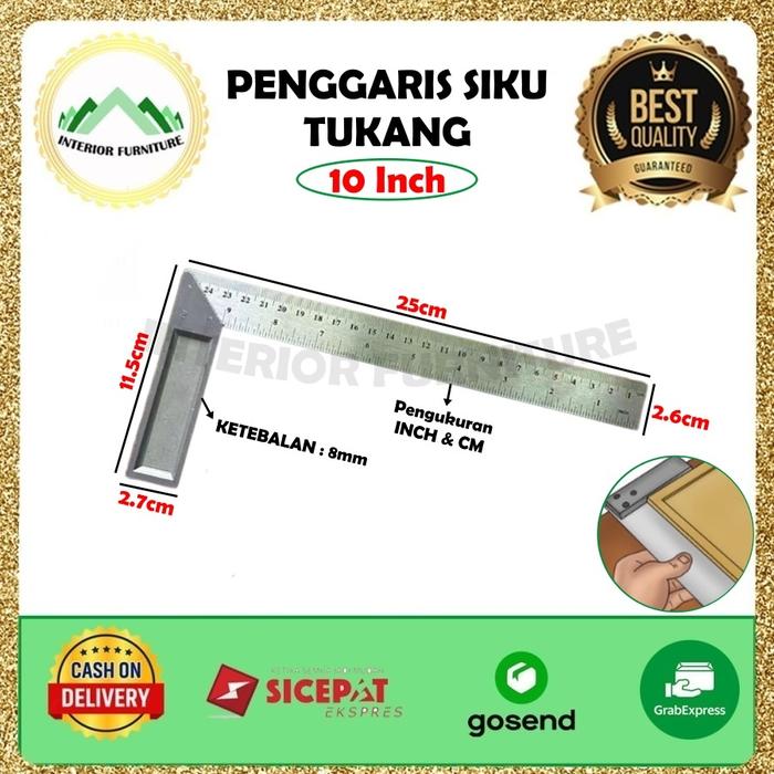 Jual Penggaris Siku Tukang 25 cm 10 inch / 30 cm 12 inch Siku Tukang L ...