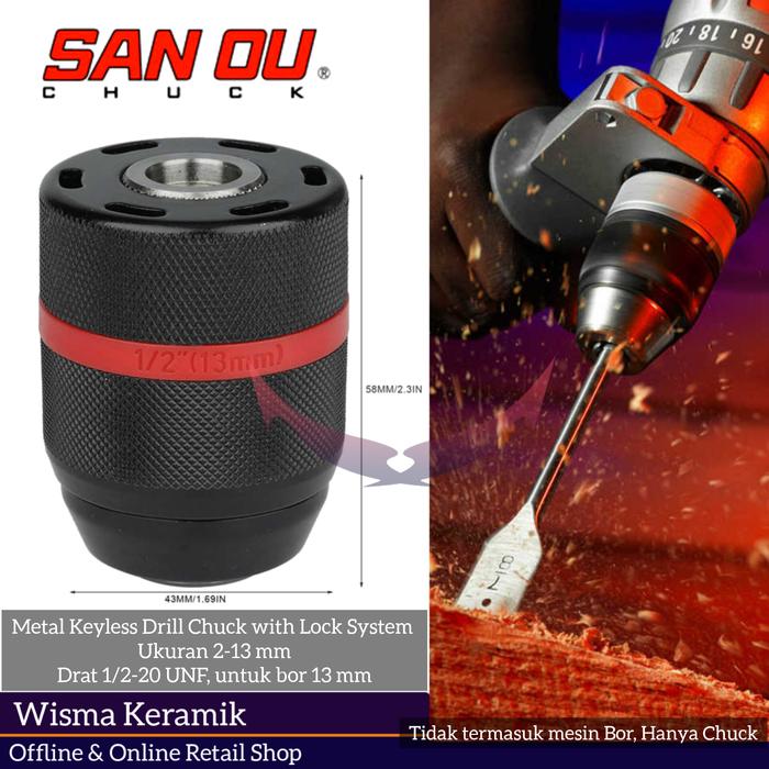 Jual Metal Keyless Drill Chuck / Kepala Mesin Bor Tanpa Kunci 2-13 mm ...