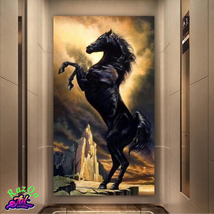 Jual Lukisan Kuda Modern Black Stallion Acrylic Paintings 90x140 ...