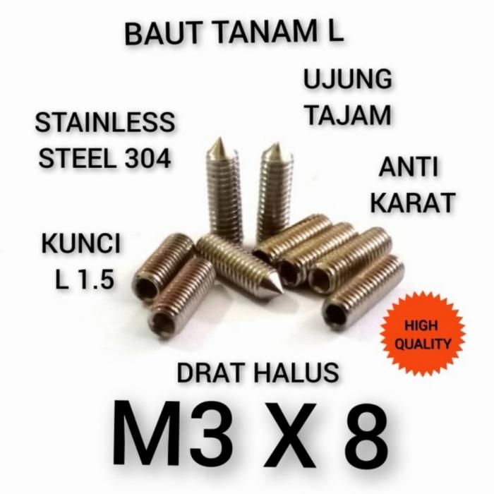 Jual 10PCS Baut Tanam M3 x 8 STAINLESS STEEL 304 Baut Tanam 3mm UJUNG ...