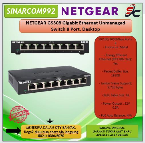 Jual NETGEAR GS308 Gigabit Ethernet Unmanaged Switch 8 Port, Desktop ...