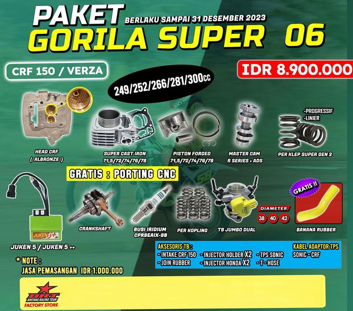 Promo BRT Paket Trabas Gorila Super 6 Bore UP CRF 150 Head-Blok-Piston-Ecu Cicil 0% 3x - Kab ...