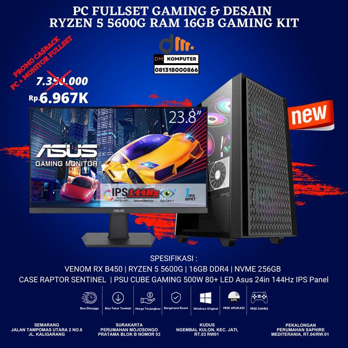 Jual PC FULLSET GAMING & DESAIN RYZEN 5 5600G RAM 16GB gaming KIT ...