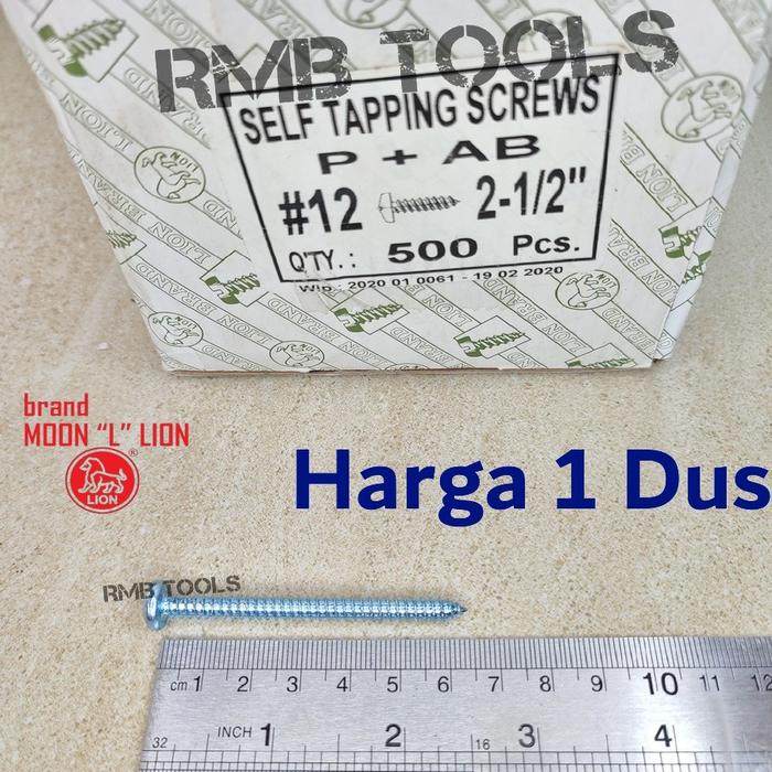 Jual 1Dus Sekrup Tapping Screw PH 12 Moon Lion Kayu Tembok Alumunium P+AB - 12x2-1/2 - Kab ...