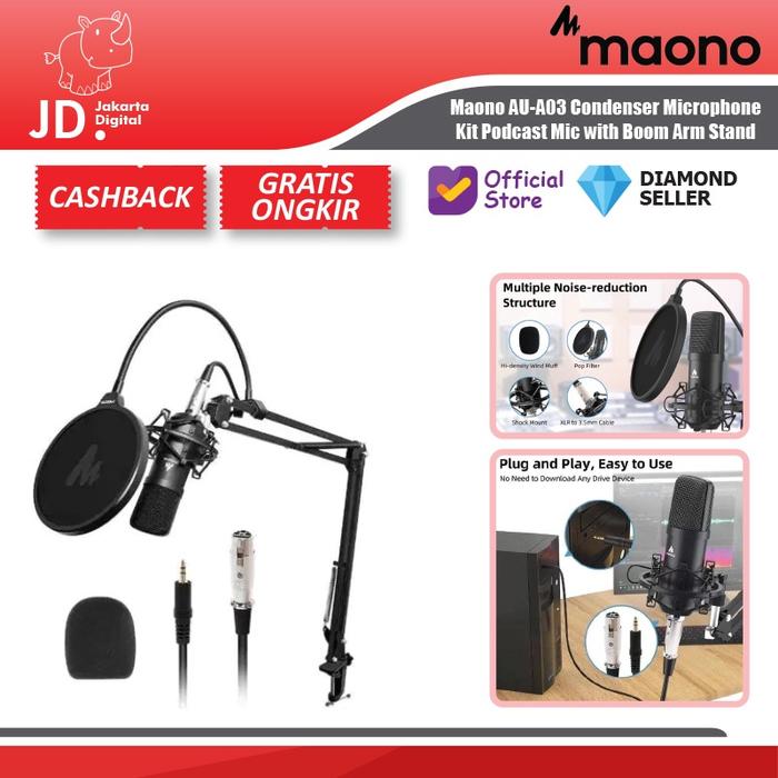 Promo Maono AU-A03 Condenser Microphone Kit Podcast Mic with Boom Arm ...