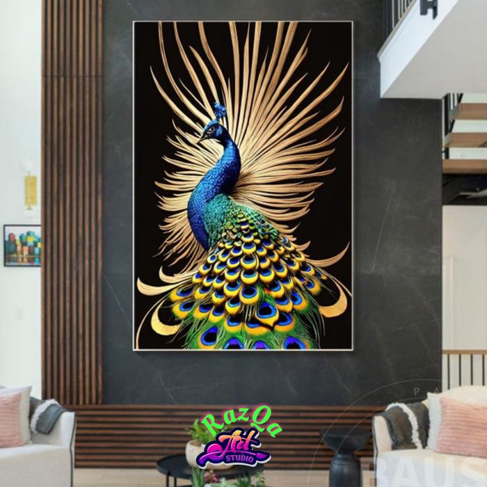 Jual Lukisan Tangan Modern Abstrak Burung Merak Elegan 85x135 + Frame ...