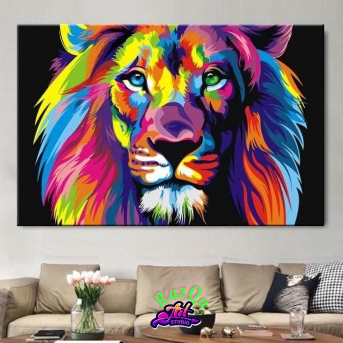 Jual Lukisan Tangan Modern Colorful Lion Acrylic Paintings 100x130 ...