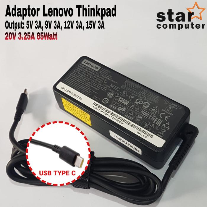 Jual Adaptor Thinkpad 20V 3.25A 65Watt USB Type c For X280 X380 X390 ...