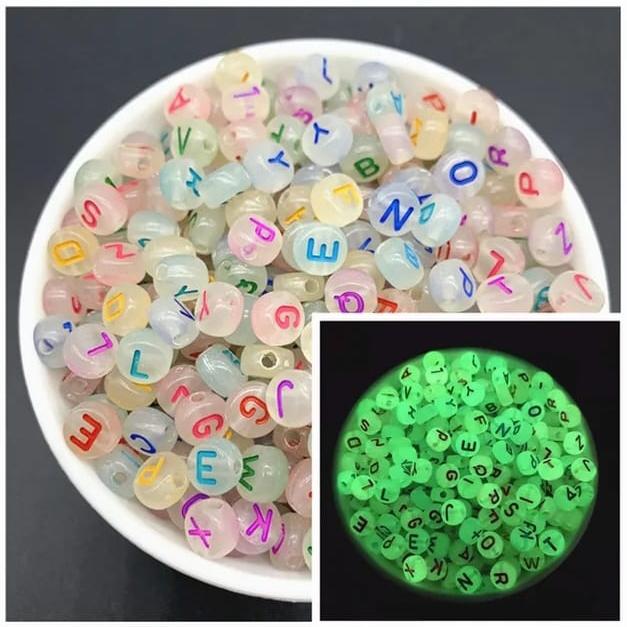 Promo 100Pcs MANIK MOTE HURUF MENYALA GLOW IN THE DARK BAHAN KERAJINAN ...