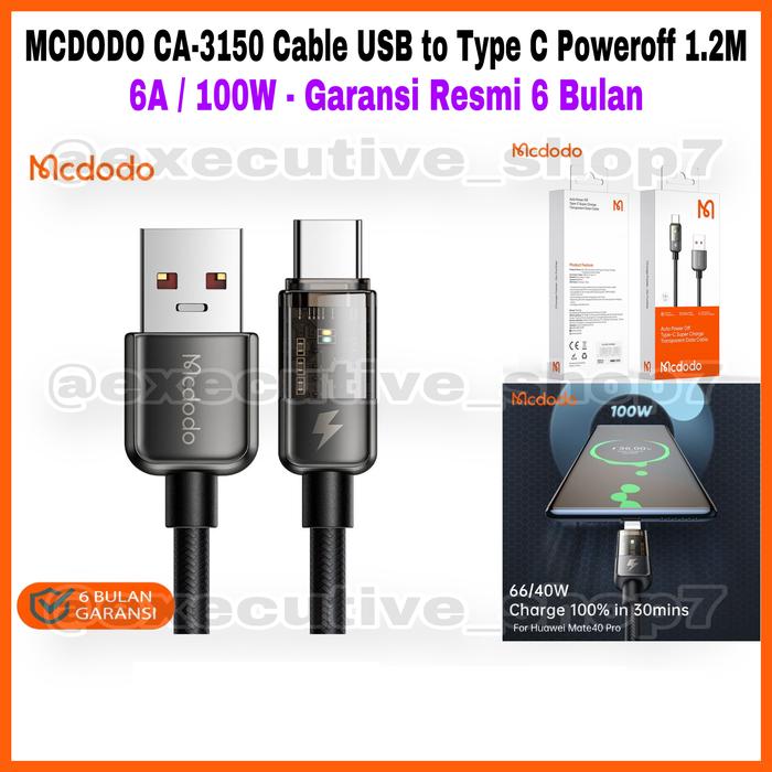 Jual MCDODO CA-3150 Cable USB to Type C Poweroff 1.2M - 6A atau 100W - Kota Pekanbaru ...