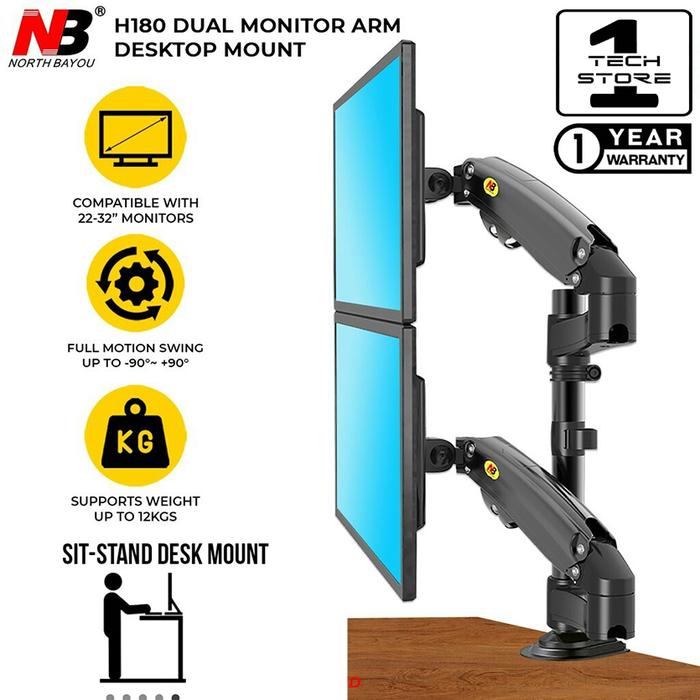 Jual Bracket TV Monitor North Bayou NB H180 Dual Arm |22-35" |Max 12 Kg ...