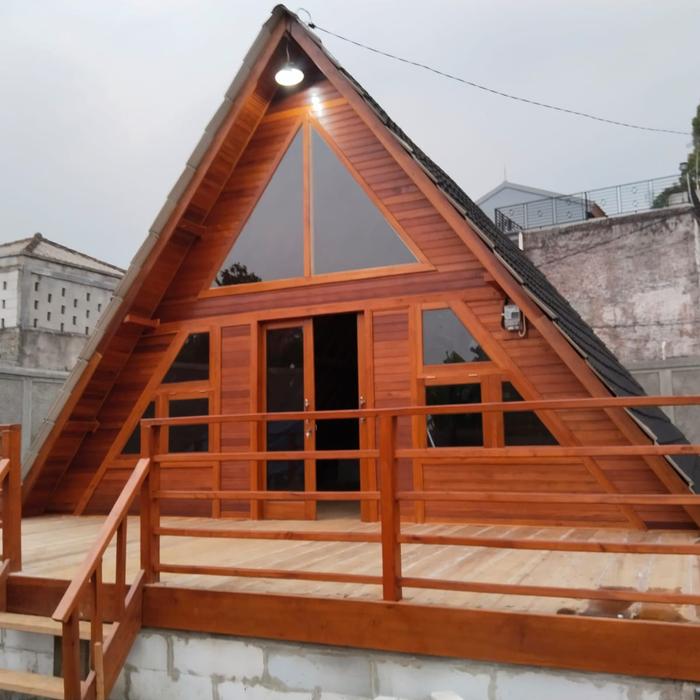 Jual Rumah kayu segitiga plus mezzanine - Kab. Bogor - PT. WAHYU RUMAH ...