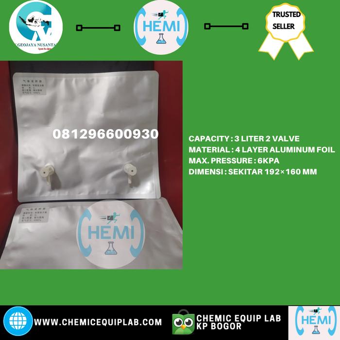 Jual ANALISA GAS SAMPLING BAG 3LITER 2VALVE / GAS SAMPLE BAG ALUMINIUM ...