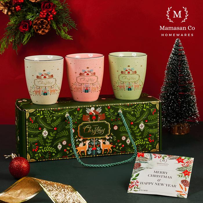 Promo Season Greeting Gold Plated 3 Mugs Set Gift Box | Hamper Natal ...