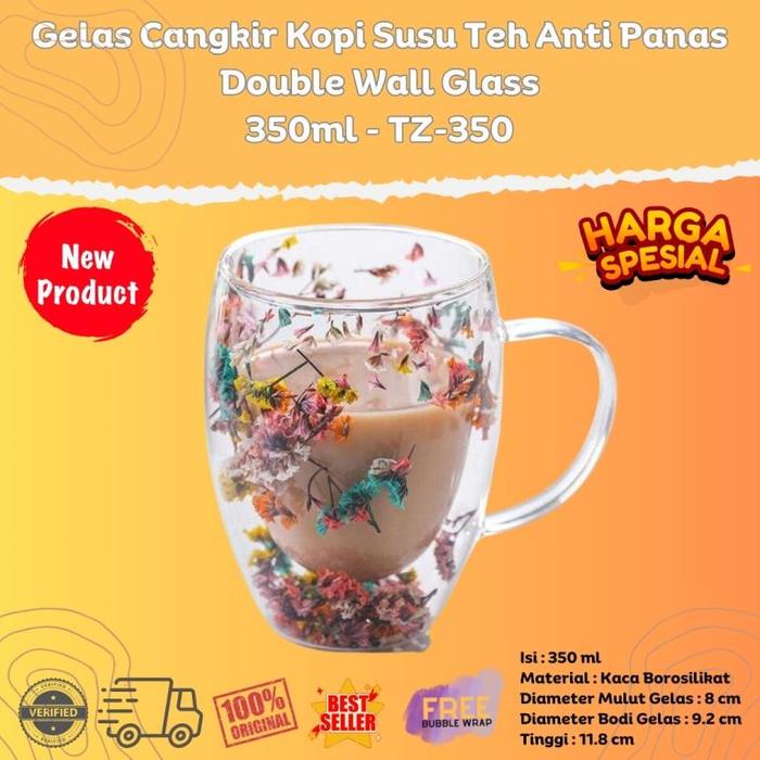 Jual Gelas Kaca Kopi Teh Susu Anti Panas Motif Bunga 350ml Estetik Unik ...