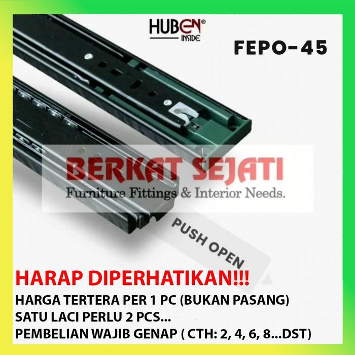 Jual (25cm) Rel Laci PUSH To OPEN Full Extension Double Track Ball ...