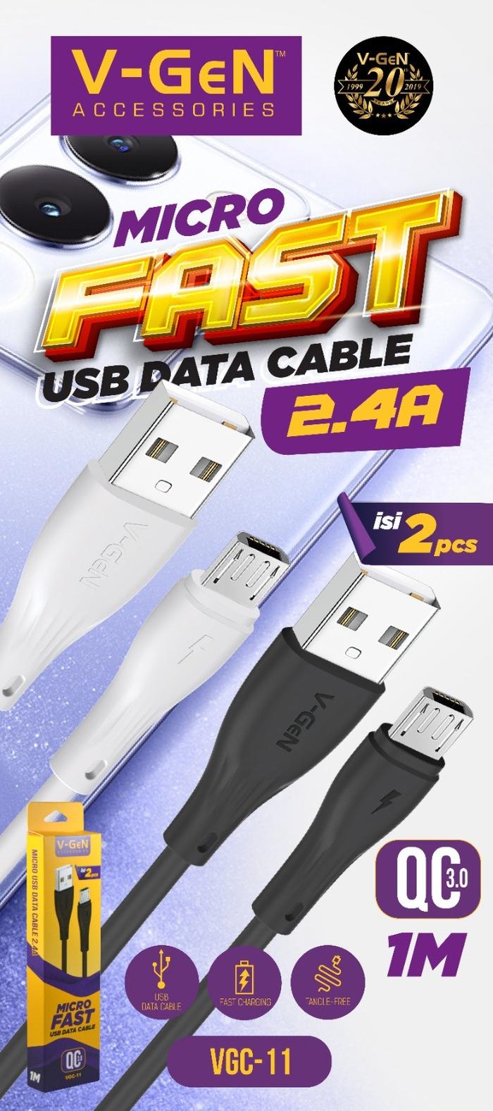 Jual Kabel Data MicroUSB V-GeN VGC-11 Fast Charging QC3.0 2.4A 1 Meter ...