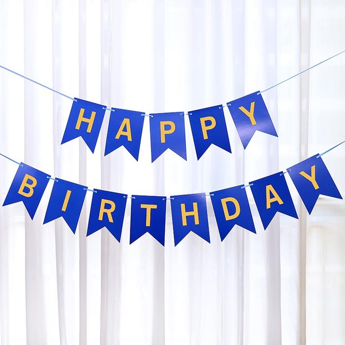 Jual Banner Happy Birthday bentuk bendera flag warna biru royal ...