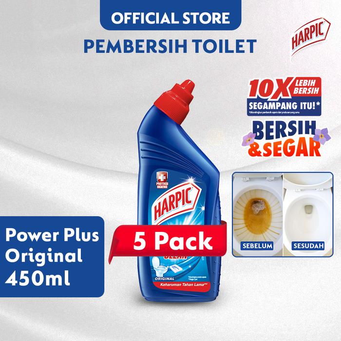Promo Harpic Power Plus 10X Max Clean Original 450ml x5 [Pembersih Toilet] - - Dettol, Vanish ...